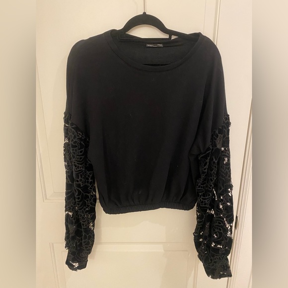 Zara | Tops | Zara M Sweatshirt With Velvet Sleeves | Poshmark